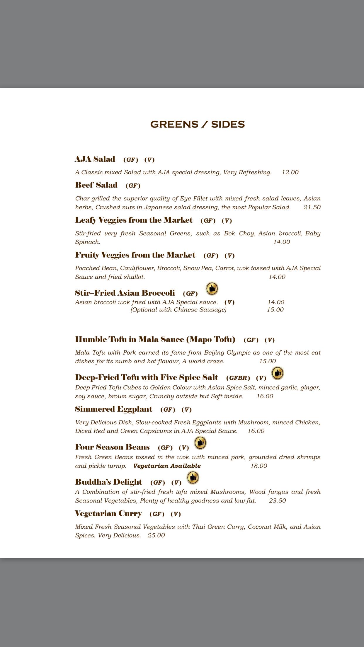 Menu at AJA Restaurant, Albert Park