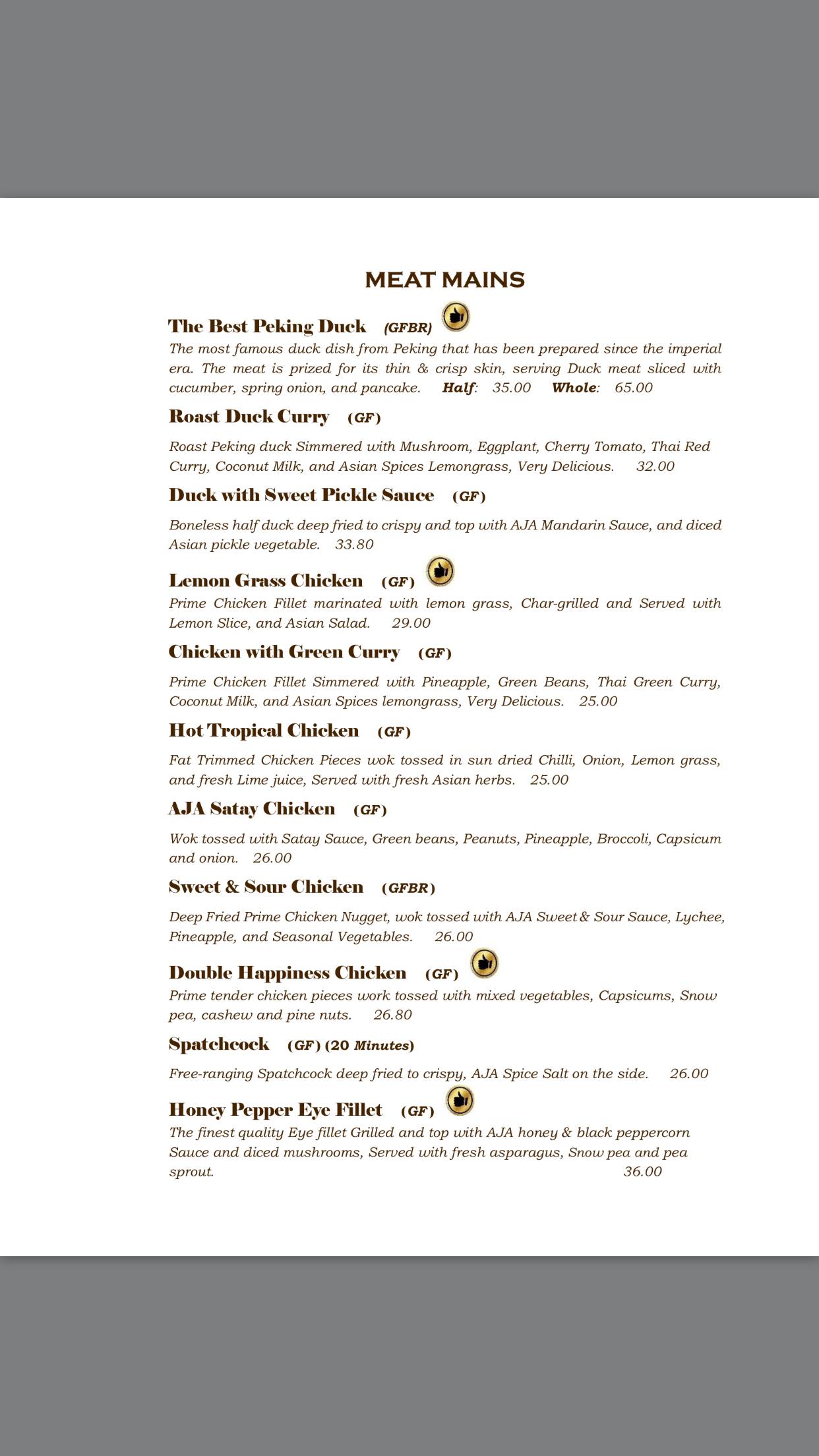 Menu at AJA Restaurant, Albert Park