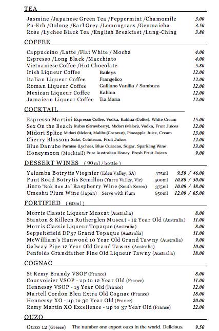 Menu at AJA Restaurant, Albert Park