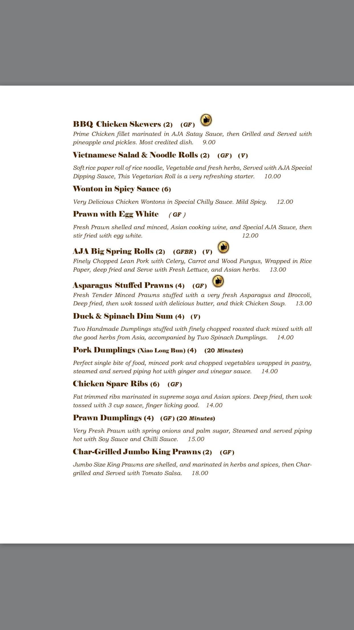 Menu at AJA Restaurant, Albert Park