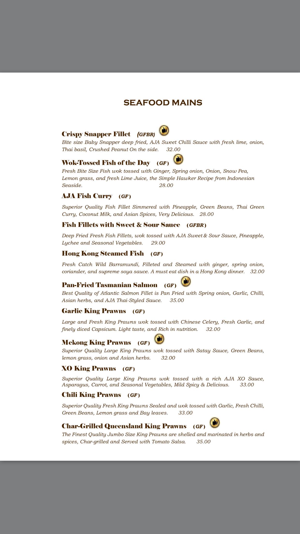 Menu at AJA Restaurant, Albert Park