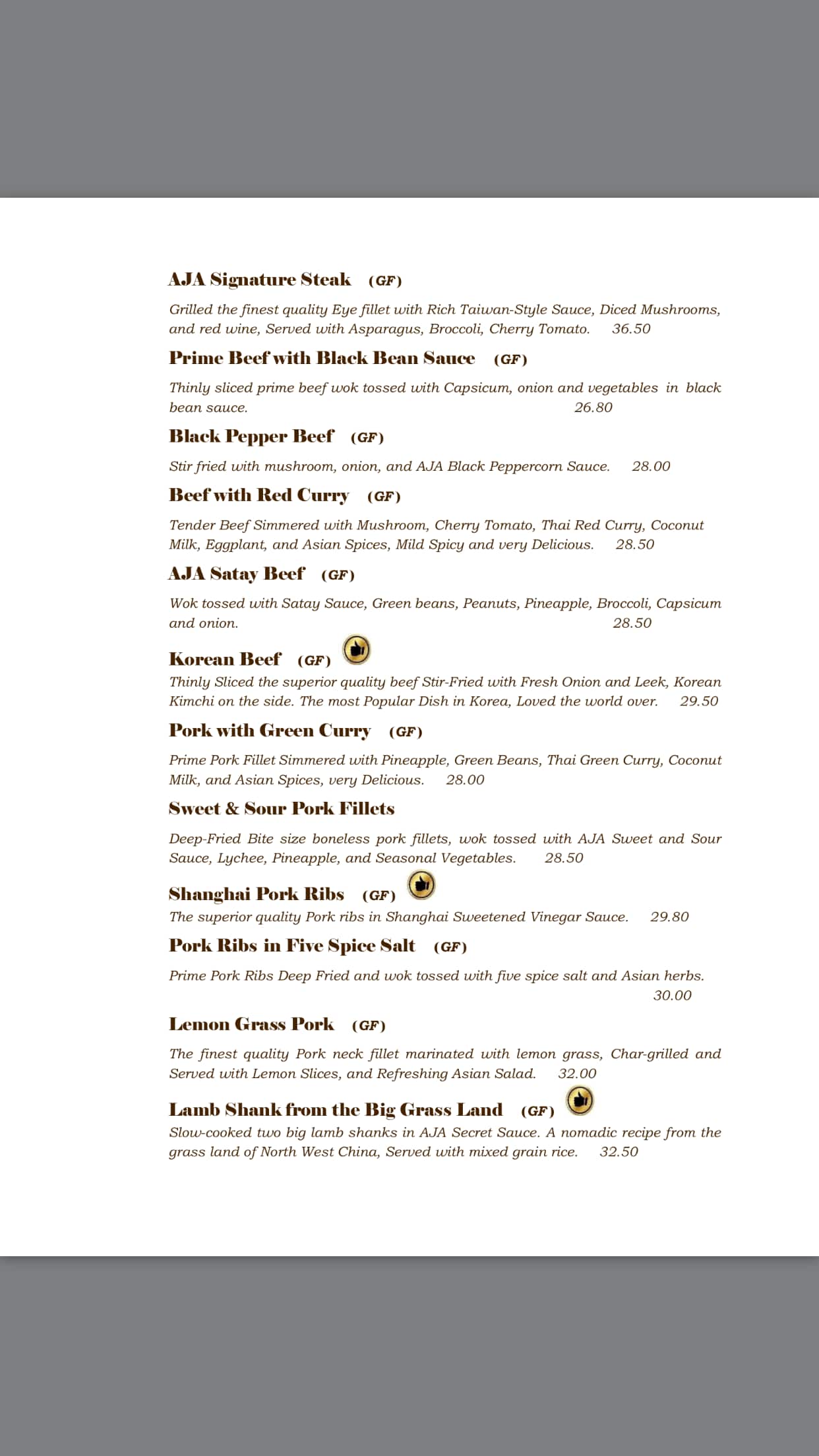 Menu at AJA Restaurant, Albert Park