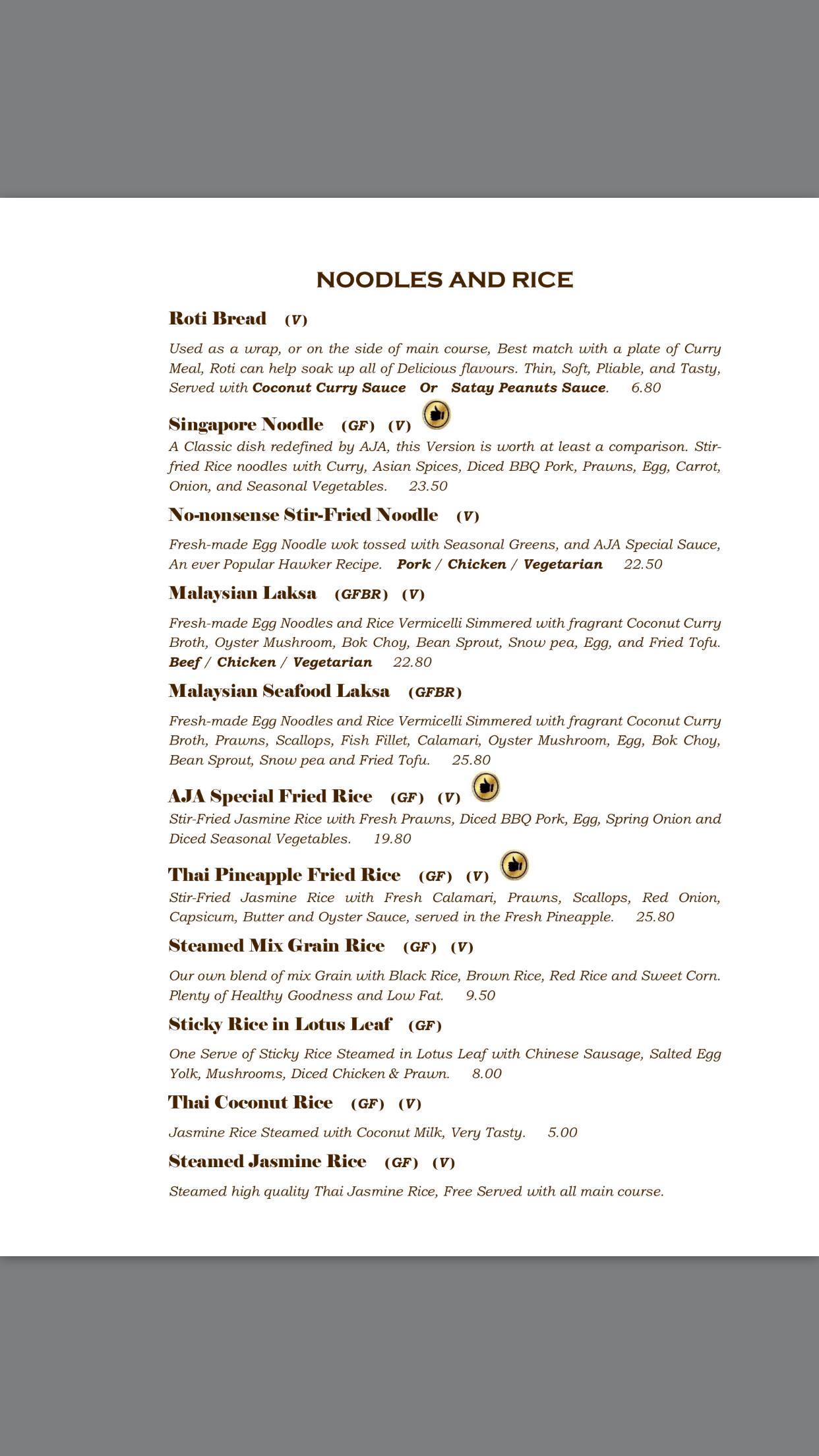 Menu at AJA Restaurant, Albert Park