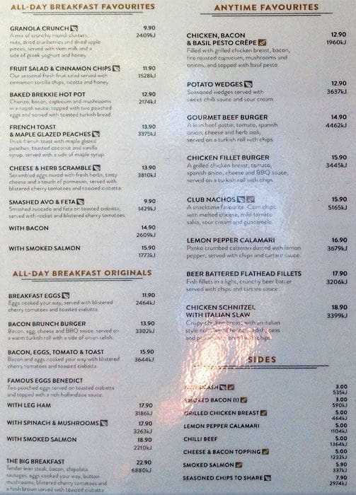Menu at The Coffee Club, Cannon Hill