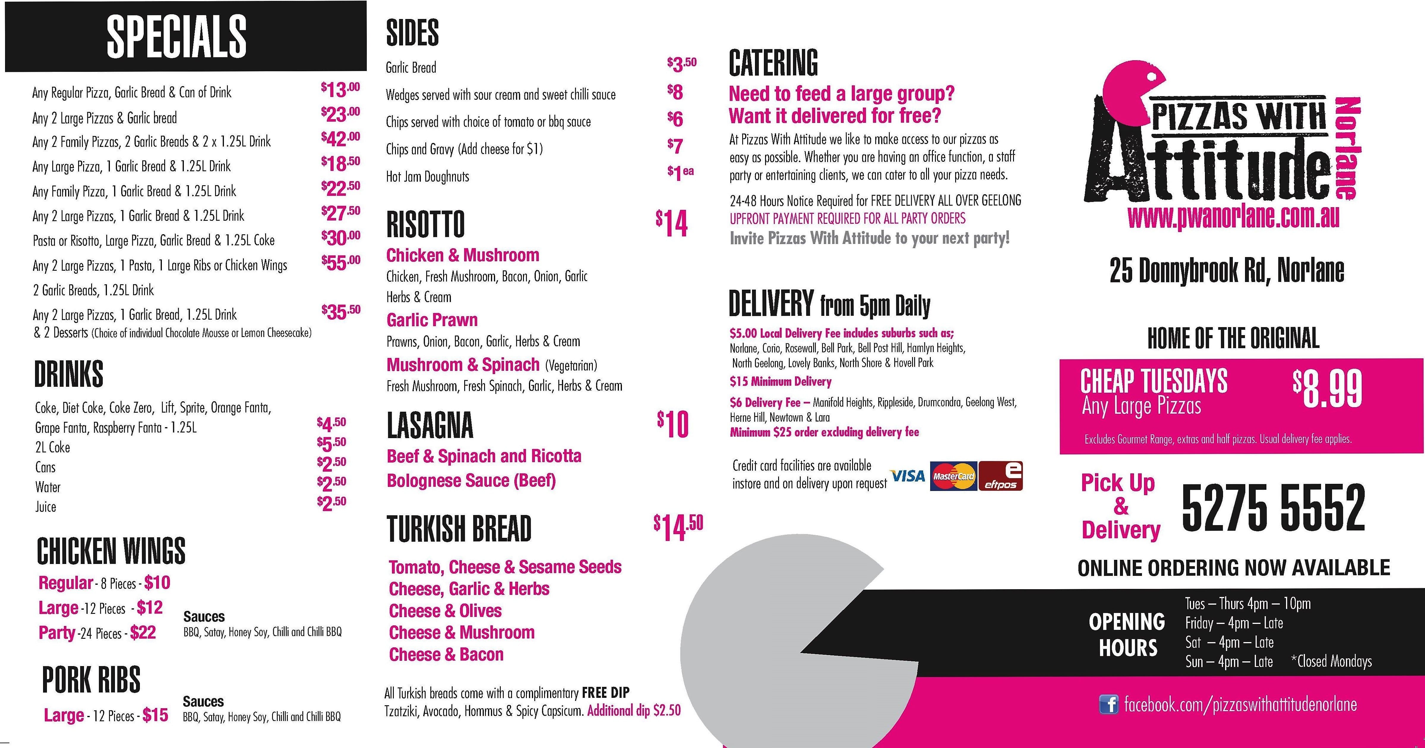 Menu at Pizza With Attitude pizzeria, Norlane