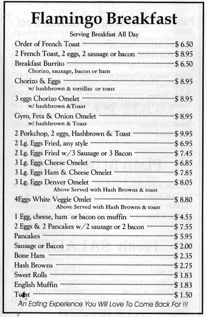 Menu at Flamingo Bar & Grill, Chicago