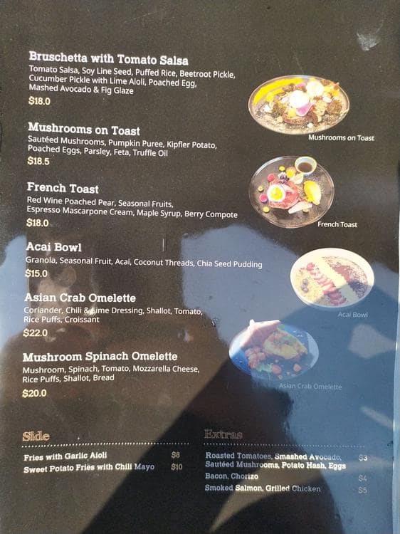 Menu at Bunker 64 cafe, Lidcombe