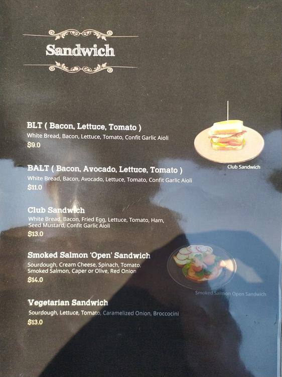 Menu at Bunker 64 cafe, Lidcombe