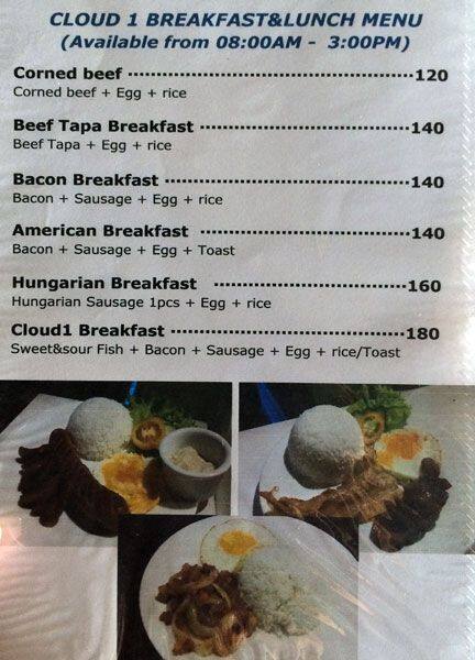 Menu at Cloud 1 Cafe and Restaurant, Lapu-Lapu City