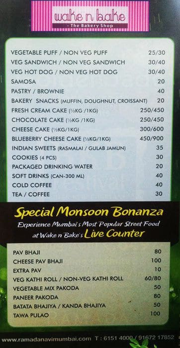 Wake & Bake - Ramada Menu, Menu for Wake & Bake - Ramada, Vashi, Navi ...