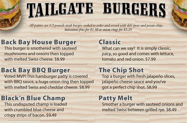 Menu at Back Bay GRILL & GAMES restaurant, Brimley