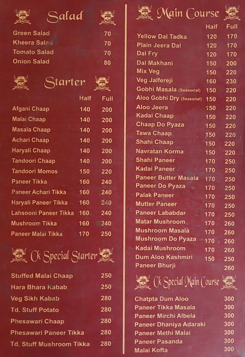 Menu of Captain Katora, Shahdara, New Delhi