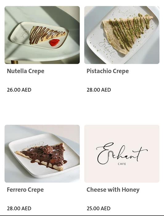 Menu at Enchant Cafe, Abu Dhabi