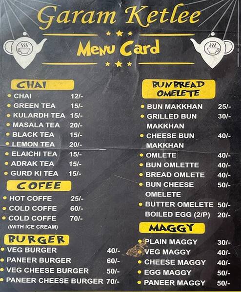 Menu of Garam Ketlee, Nirala Nagar, Lucknow