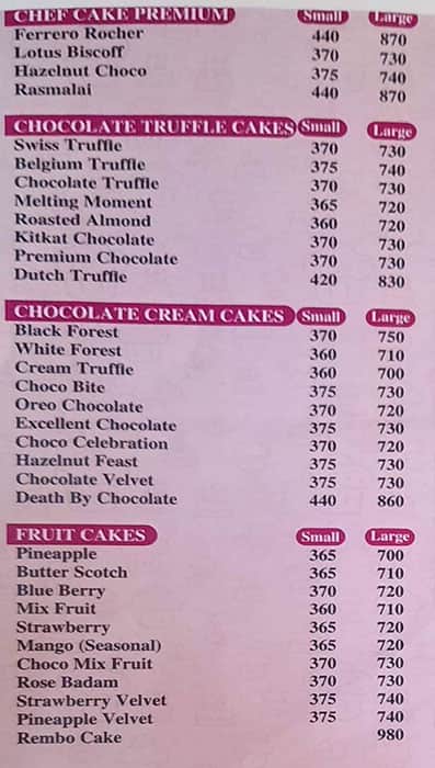 Menu of Cake O Cake, Sakinaka, Mumbai