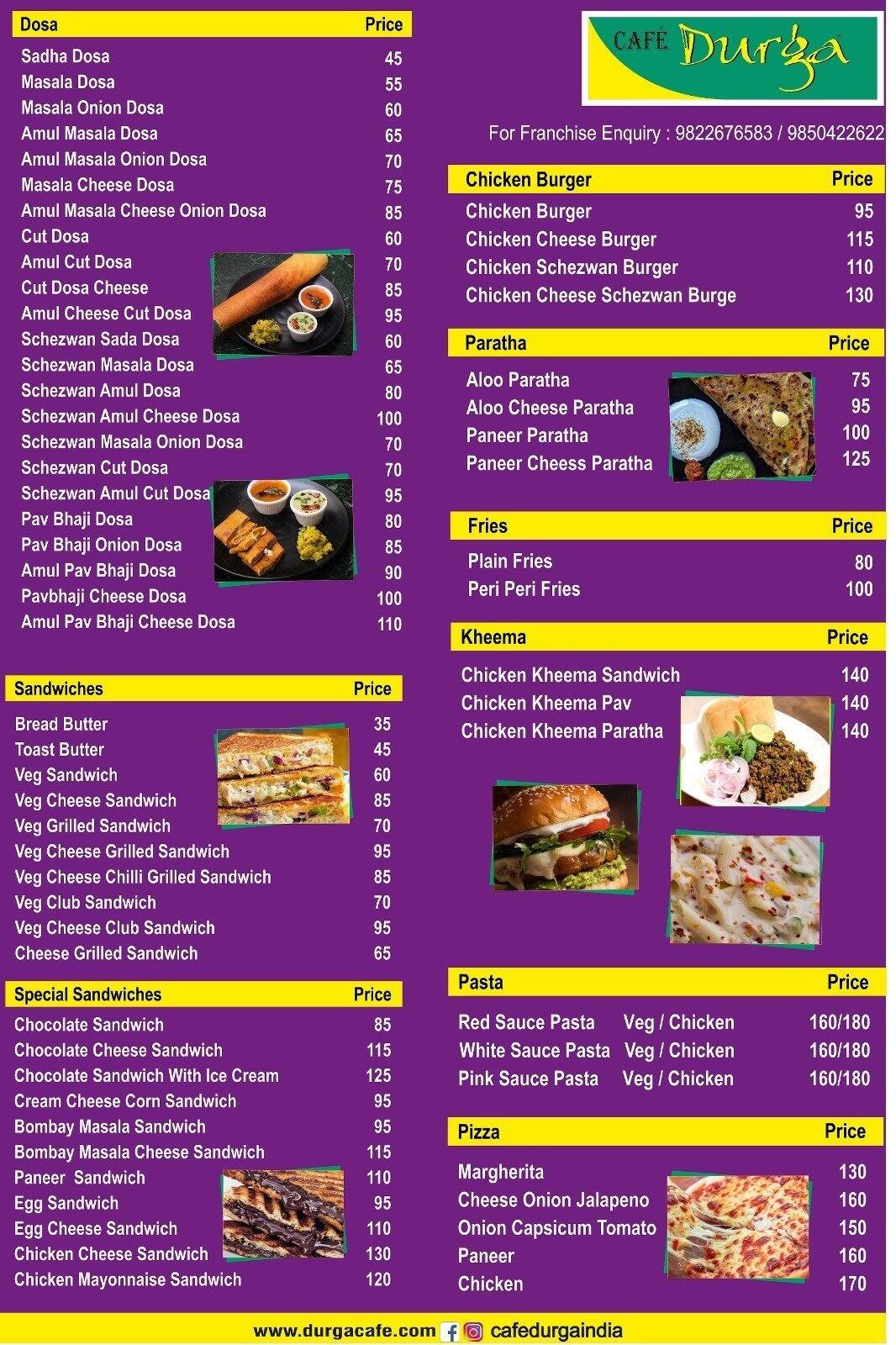 Menu of Cafe Durga, Dange Chowk, Pune