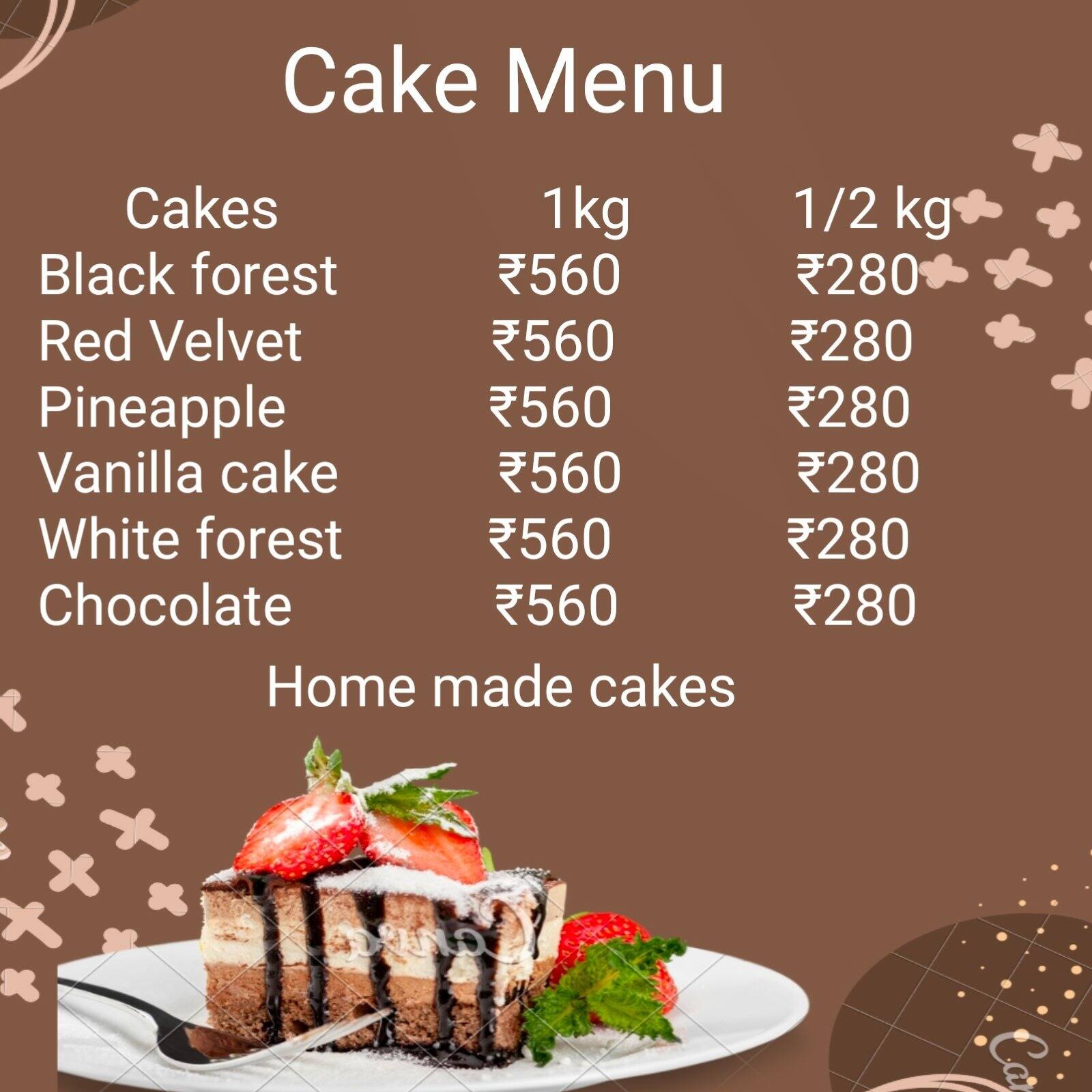 Menu of Home Made Cakes And Pastries, Old Airport Road, Bangalore
