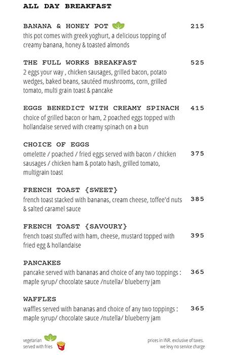 Menu of Another Fine Day, Golf Course Road, Gurgaon