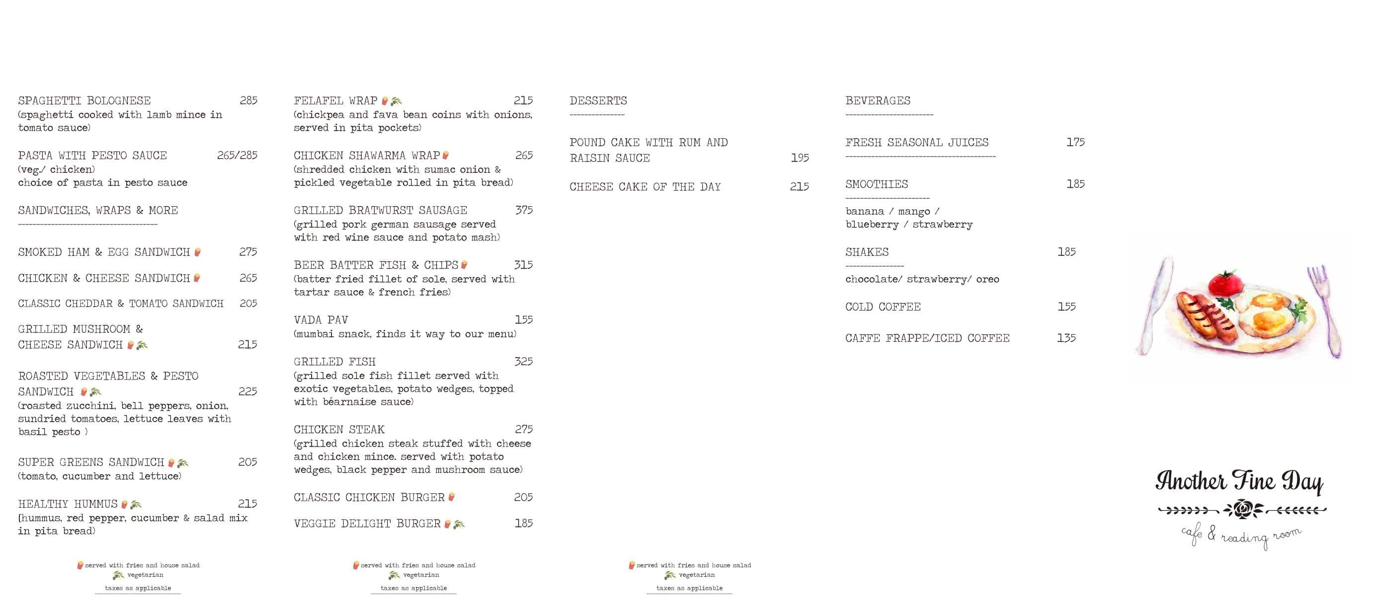 Menu at Another Fine Day Cafe & Reading Room, Gurugram, Ground Floor