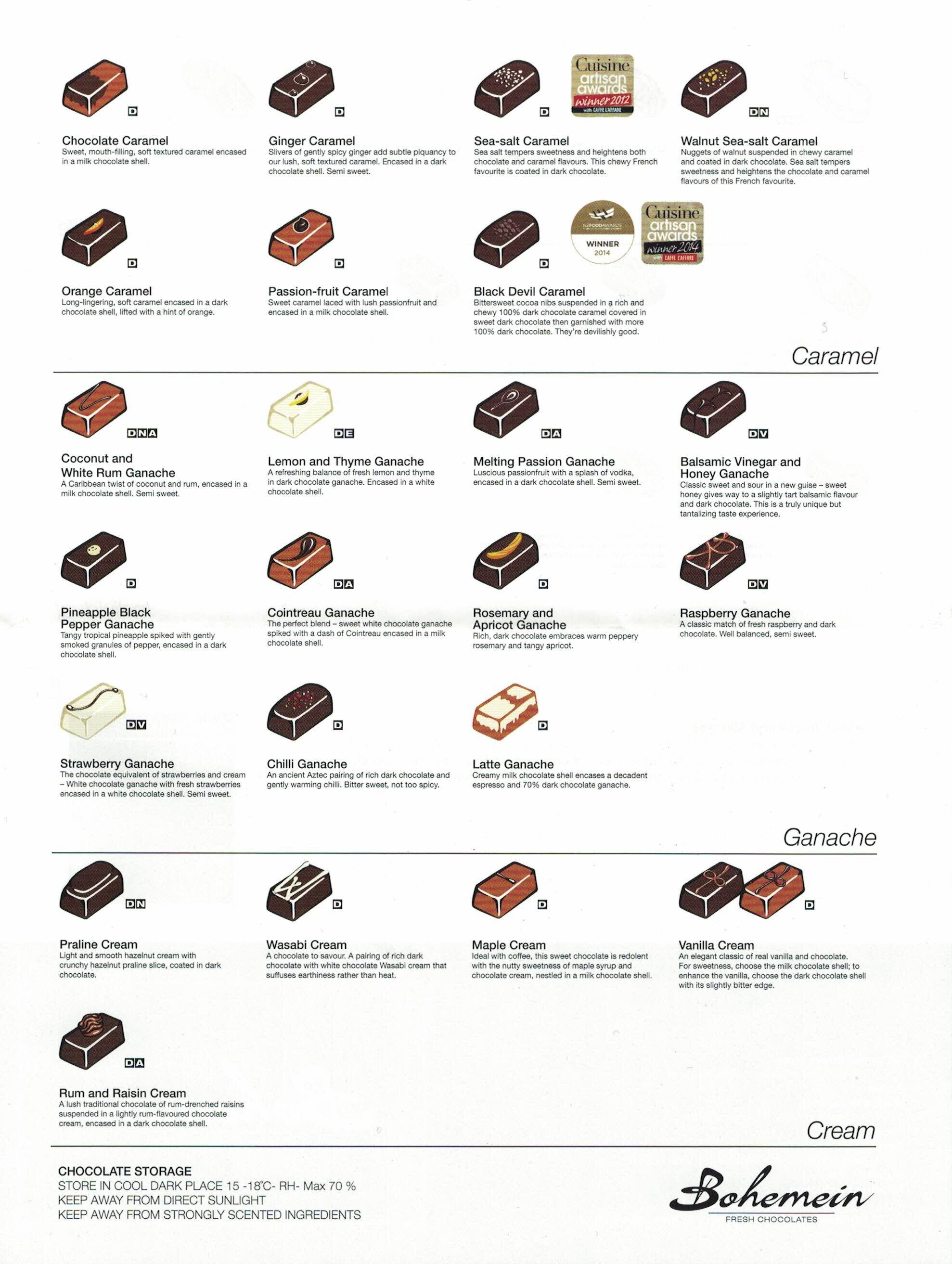 Menu at Bohemein Fresh Chocolates desserts, Wellington