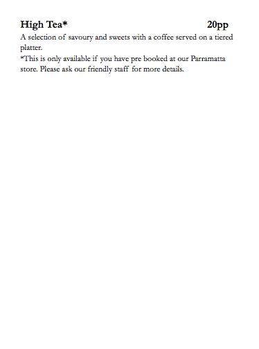 Menu at Adora Handmade Chocolates desserts, Bellevue Hill