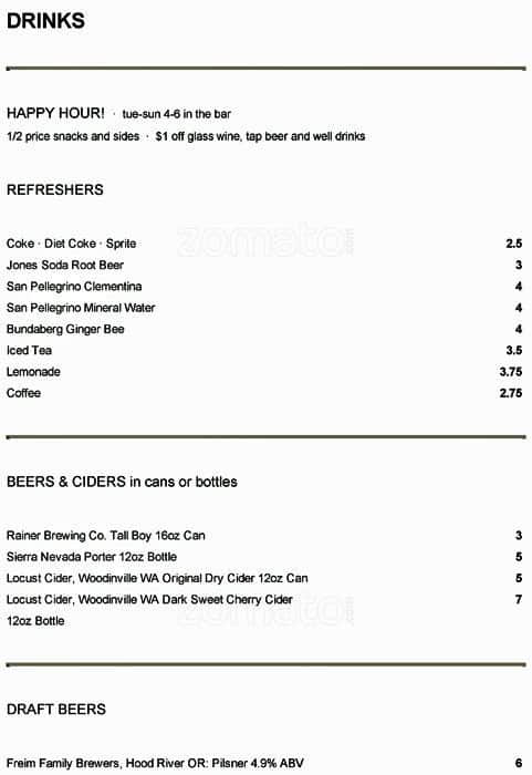 Menu at Heyday Bar & Restaurant, Seattle