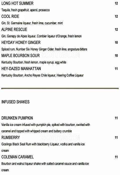 Menu at Heyday Bar & Restaurant, Seattle