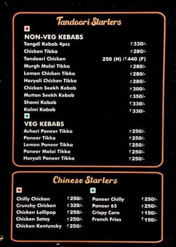 Menu of Hyderabad Deccan, Old Palasia, Indore