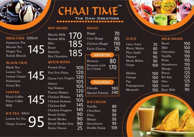 Menu of Chaai Time, Purasavakkam, Chennai