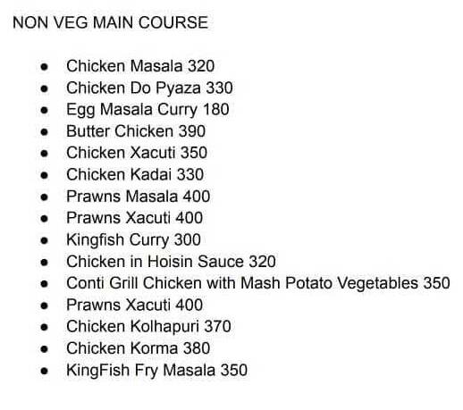 Menu at The Memory Lane, Siolim