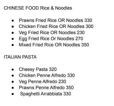 Menu at The Memory Lane, Siolim
