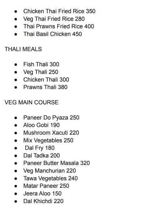 Menu at The Memory Lane, Siolim