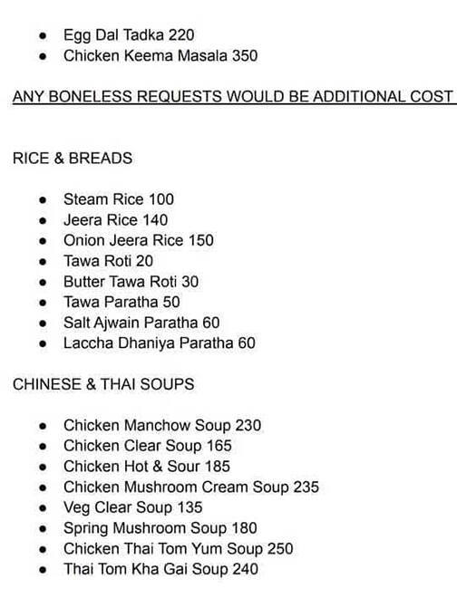 Menu at The Memory Lane, Siolim