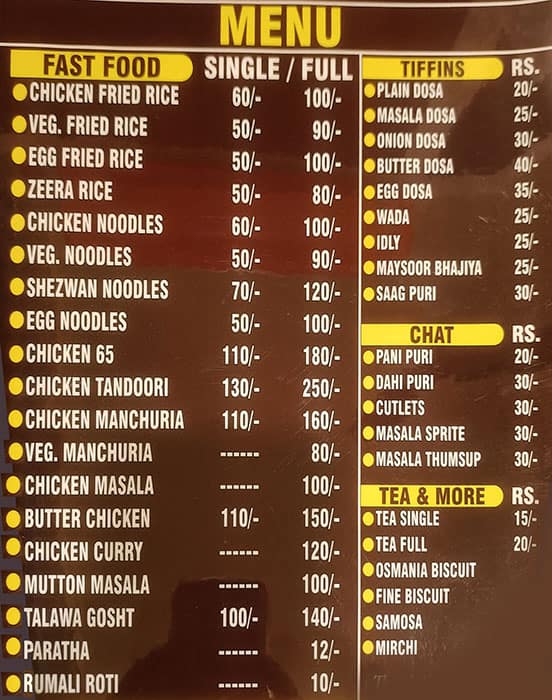 Menu of Boss Cafe, Rajendra Nagar, Hyderabad