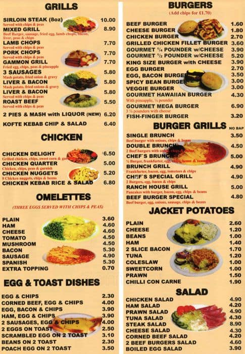 Menu at Chefs Delight cafe, London, 69 Sydenham Rd