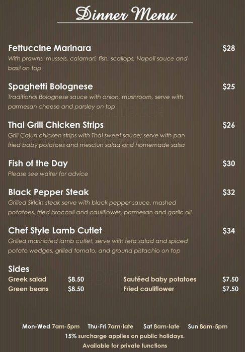 Menu at La Dolce pub & bar, Auckland