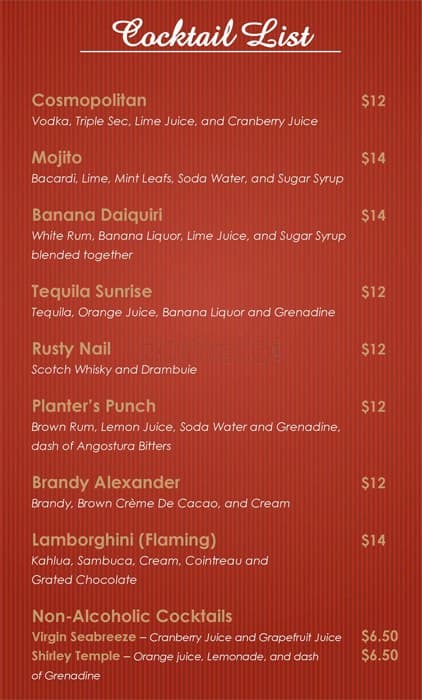 Menu at La Dolce pub & bar, Auckland