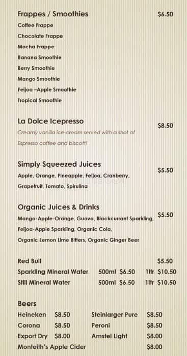 Menu at La Dolce pub & bar, Auckland