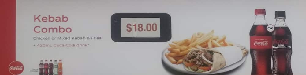 Menu at Sunset Kebab Shop, Wellington