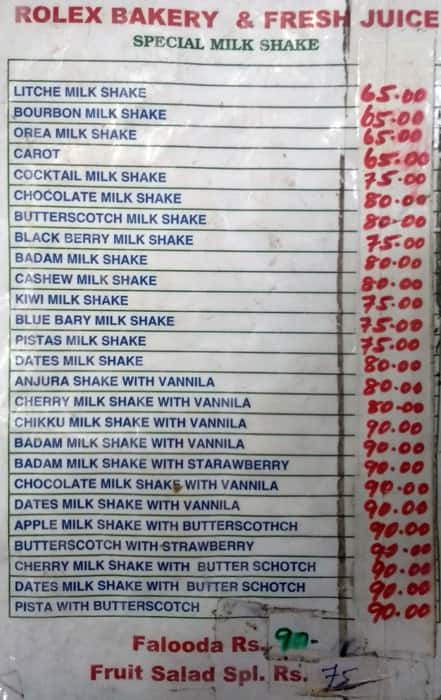 Menu at New Rolex Bakery & Sweets, Chennai