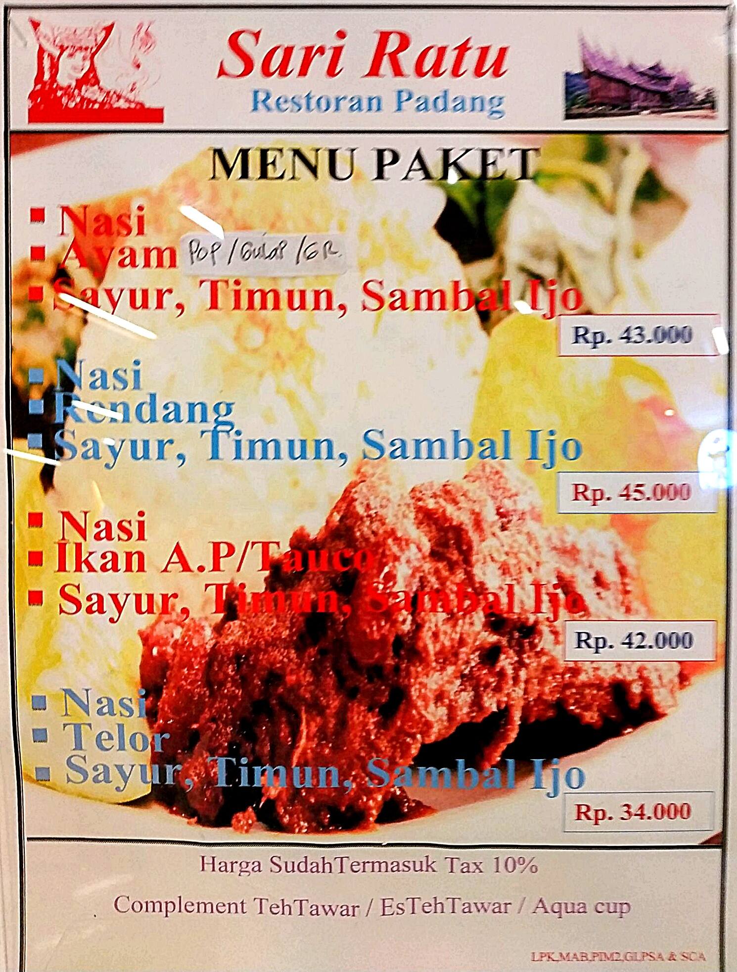 Menu at Sari Ratu Restaurant, Tangerang, Makan sutra