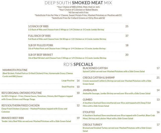 Menu at Rd's Southern Bbq, Mississauga, 25 Aventura Ct