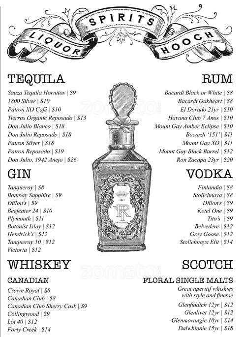 Menu at Fairmont Royal York pub & bar, Toronto