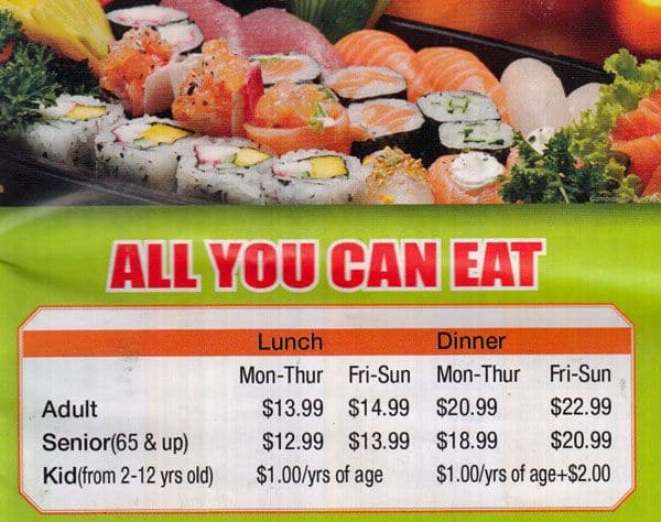 Menu at Sake Sushi restaurant, Vaughan, Hwy 7 #1a