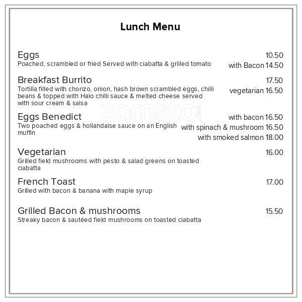 Menu at Halo cafe, Queenstown