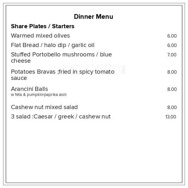 Menu at Halo cafe, Queenstown