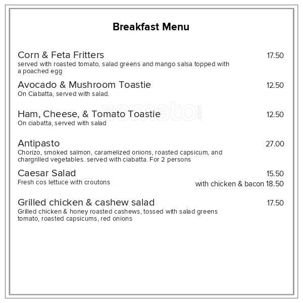 Menu at Halo cafe, Queenstown