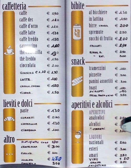 Menu da Bar Lante, Roma, Piazza Lante Federico Marcello