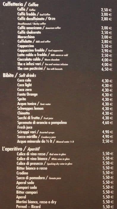 Menu da Casina del Lago caffè bar, Roma