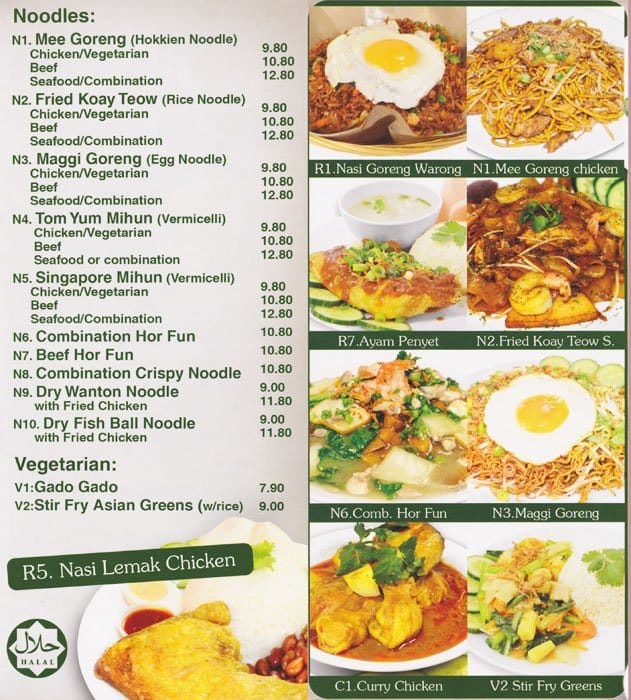 Menu at Warong restaurant, Adelaide